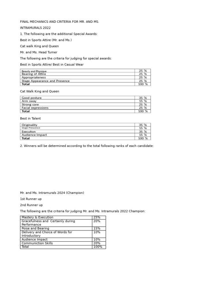 Mechanics and Criteria For Intramurals | PDF