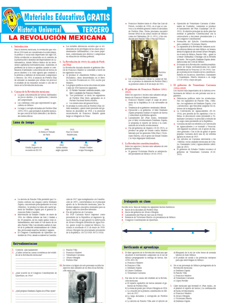 La Revolución Mexicana para Tercer Grado de Secundaria 1 | PDF