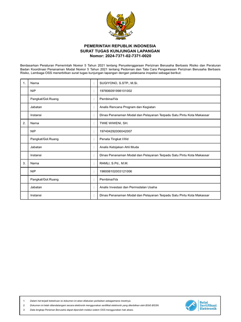 Surat - Tugas - PT Sinar Galesong Mulia | PDF