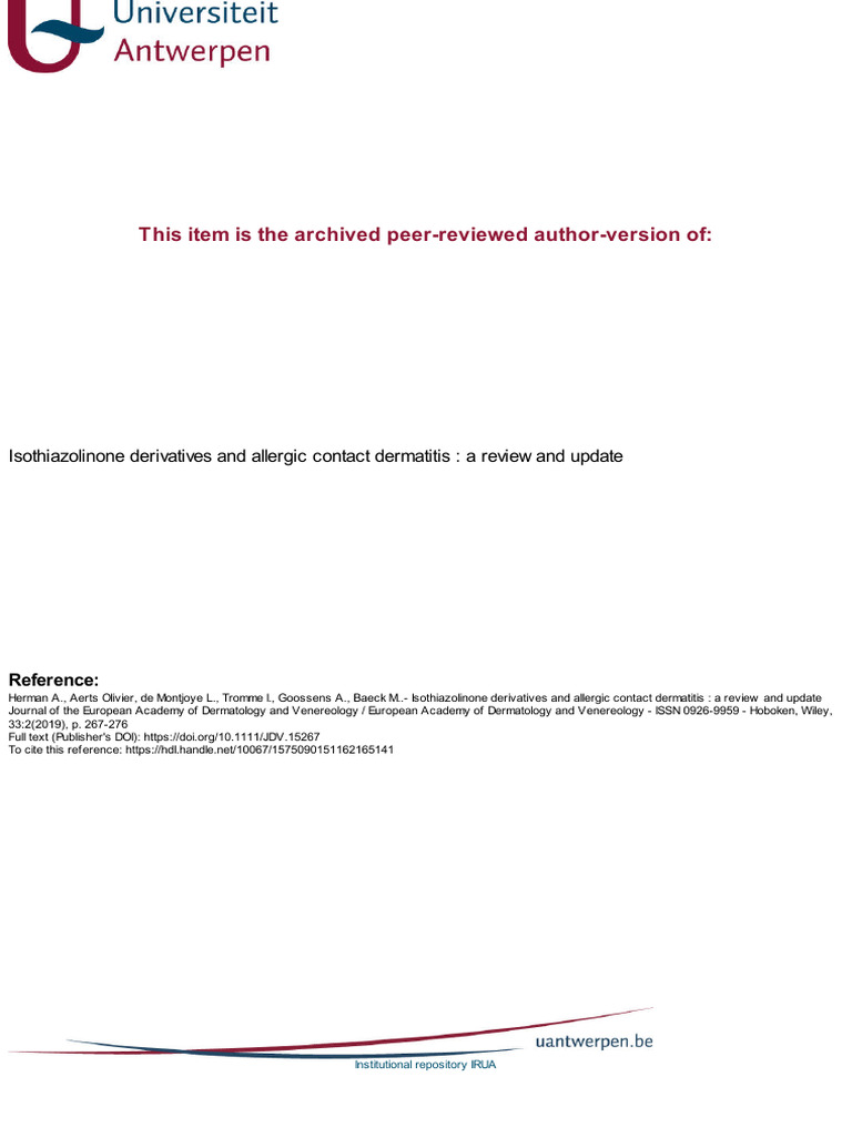Isothiazolinone Derivatives and Allergic Contact Dermatitis | PDF
