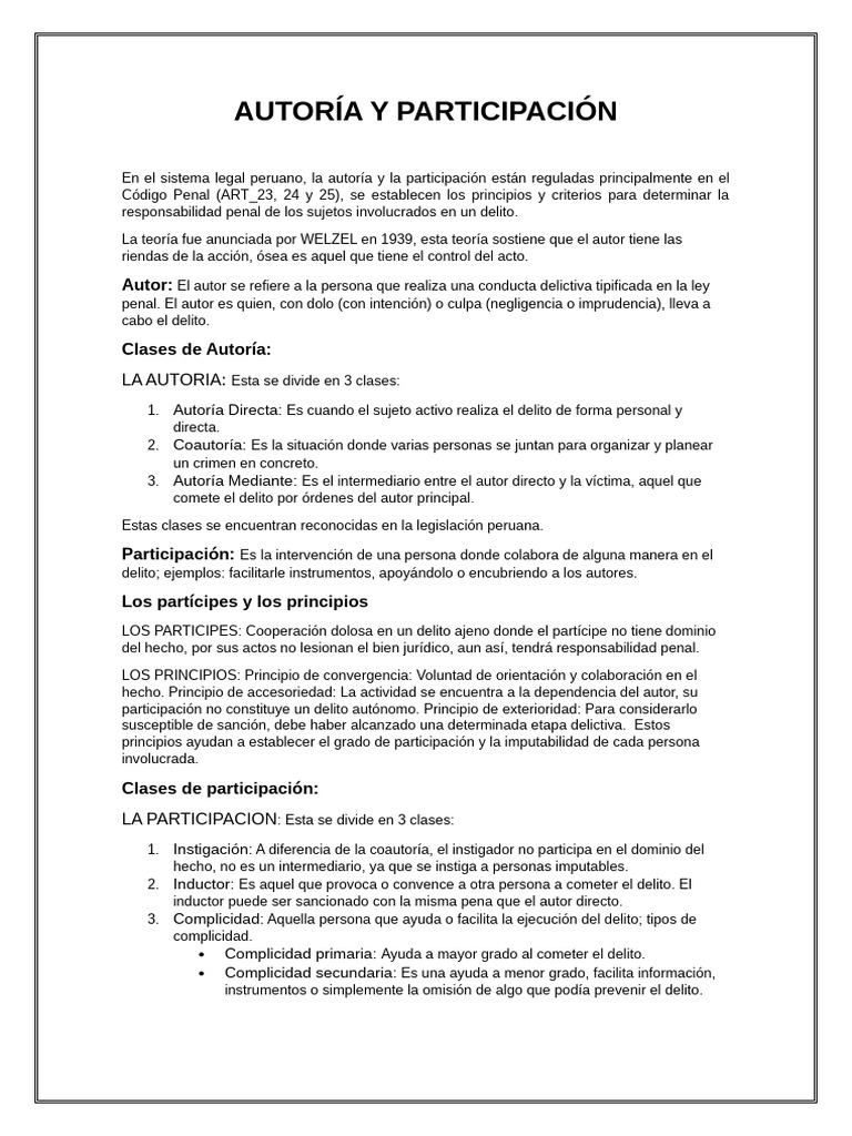 Concepto de Autoria y Participacion | PDF