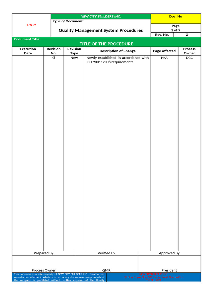 Sample Format of a ISO Procedure | PDF