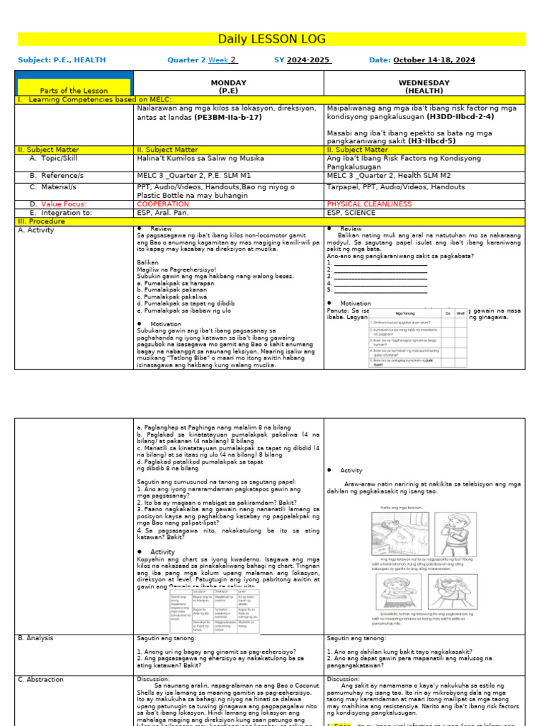 DLL PE and HEATH Q2 WEEK 2 | PDF | Diseases And Disorders | Gastroenterology
