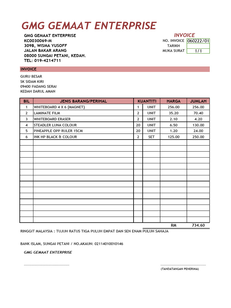 Invoice GMG - Ink HP | PDF