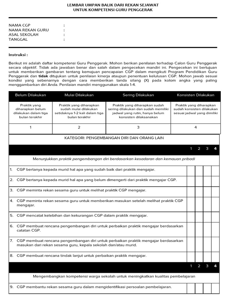 OK Lembar Umpan Balik Dari Rekan Sejawat - A5 FINAL 150522 | PDF