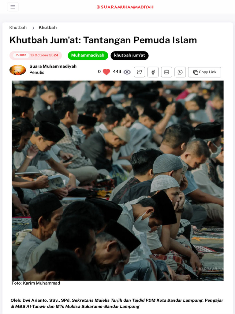 Khutbah Jum'at Tantangan Pemuda Islam | PDF