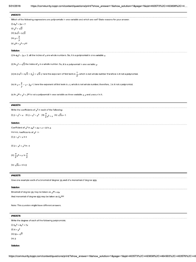 CBSE 10 Maths Polynomials | PDF