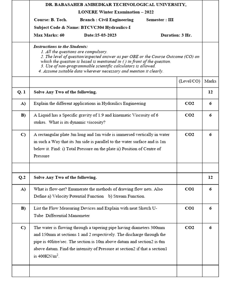 BTCVC304CH3 1677128038 BTCVC304PS8 1674280457 QP Template B Tech W 22 Final | PDF | Boundary ...