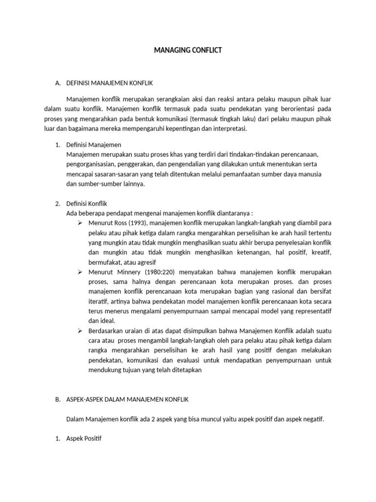 MANAGING CONFLICT - Resume | PDF