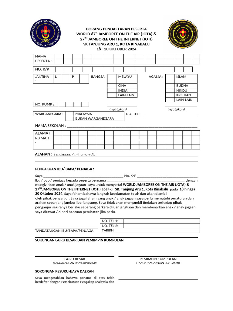 Registration Form Jota Joti 2024 | PDF