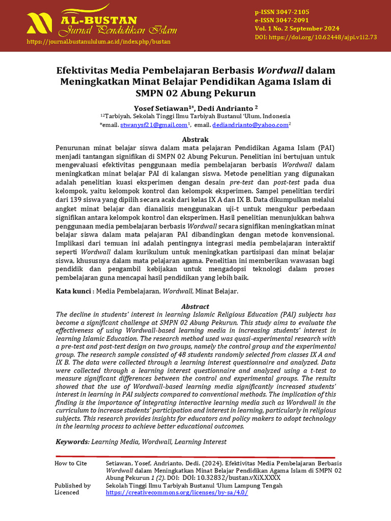 Efektivitas Media Pembelajaran Berbasis Wordwall Dalam Meningkatkan Minat Belajar Pendidikan ...