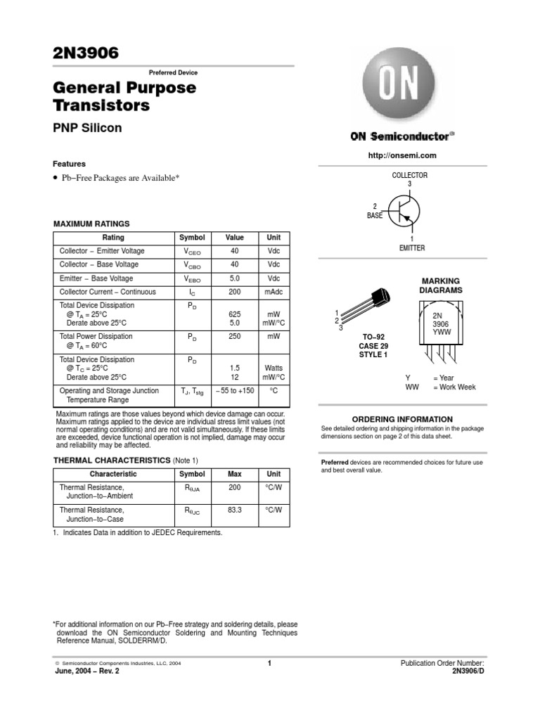 2N3906 General Purpose Transistors: PNP Silicon | PDF | Electrical ...