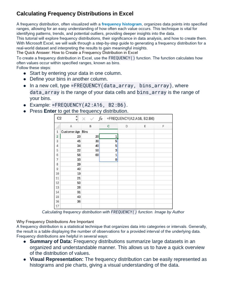 Practical 1 - Calculating Frequency Distributions in Excel | PDF