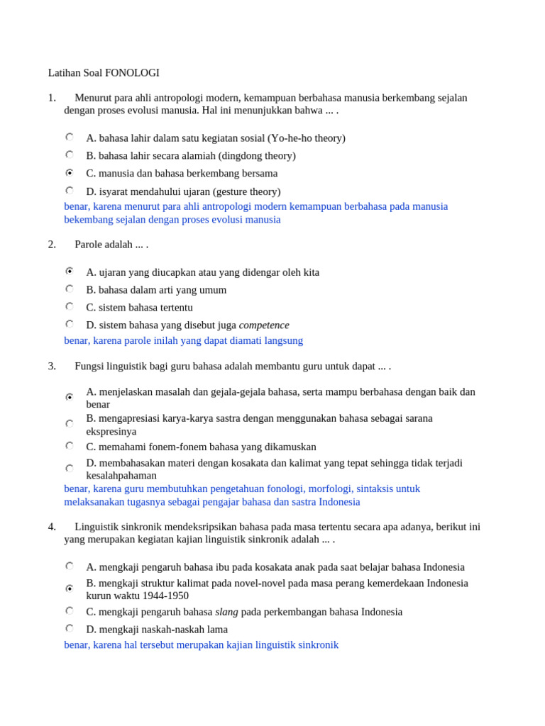 Latihan Soal FONOLOGI | PDF