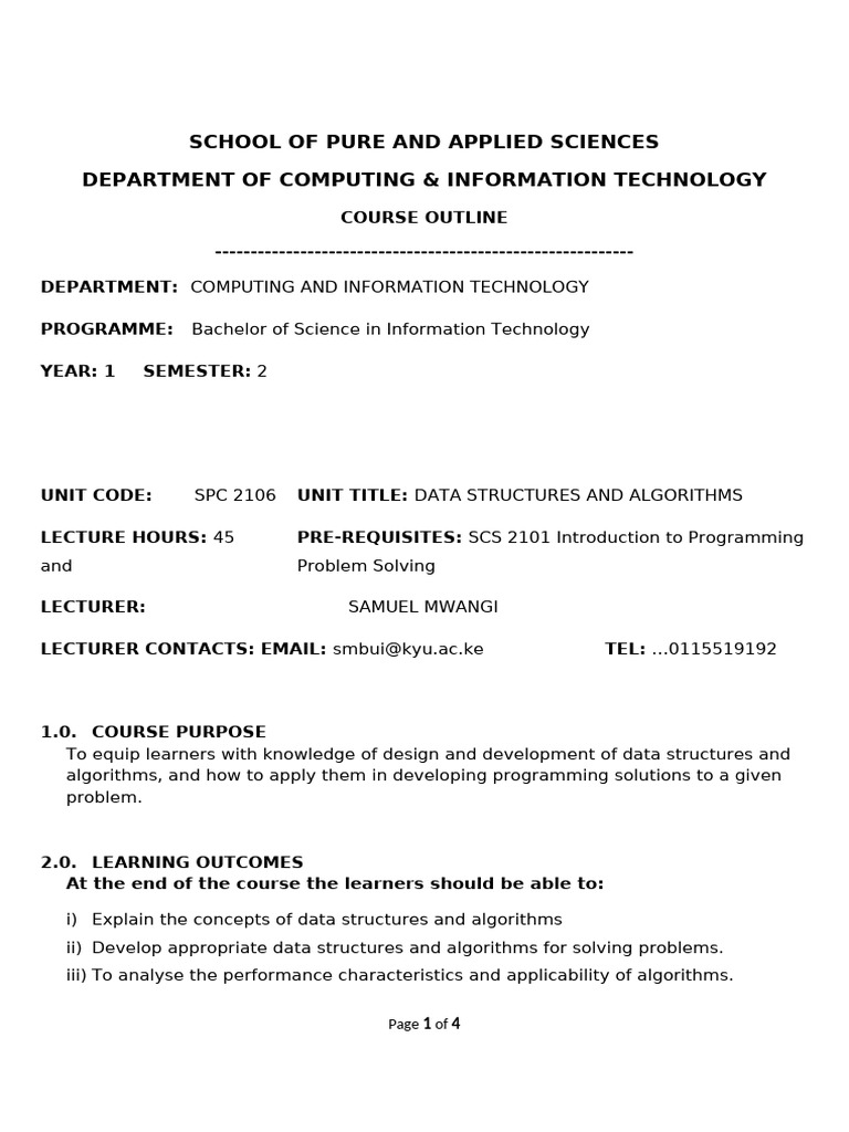 SPC 2106 BSC IT Y1 SII Course Outline | PDF