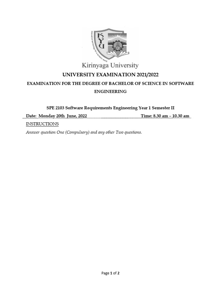 SPE 2103 Software Requirements Engineering Year 1 Semester II | PDF