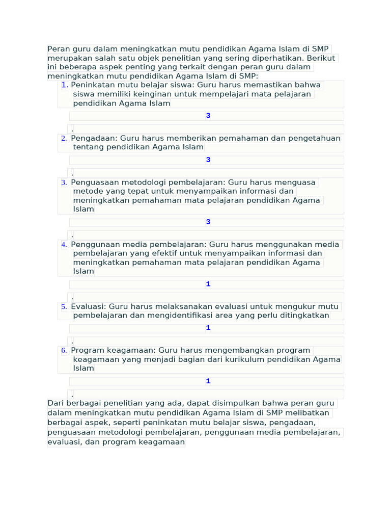 Peran Guru Dalam Meningkatkan Mutu Pendidikan Agama Islam Di SMP Merupakan Salah Satu Objek ...