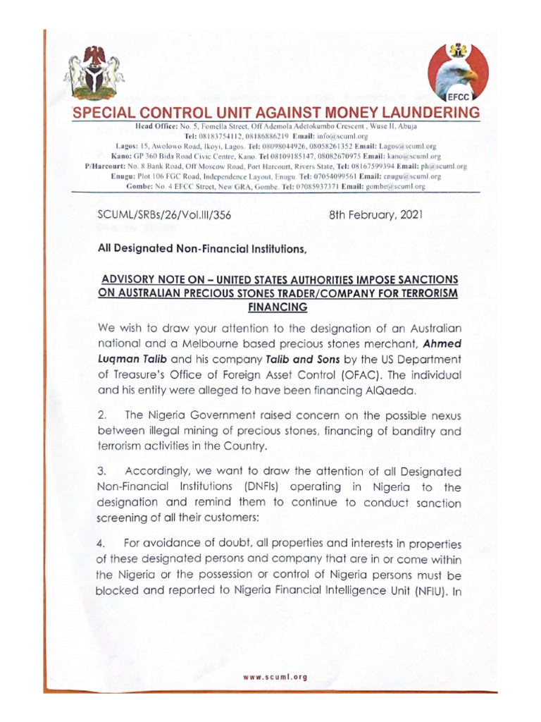 Special Control Unit Against Money Laundering | PDF