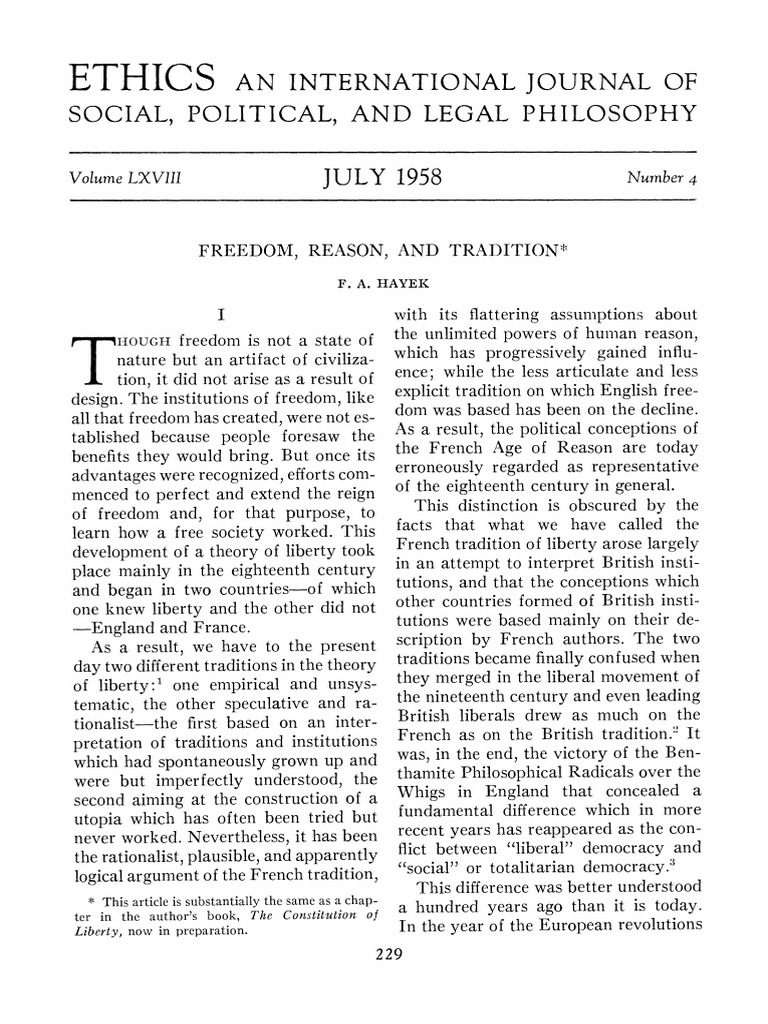 Hayek, Freedom Reason Tradition | PDF
