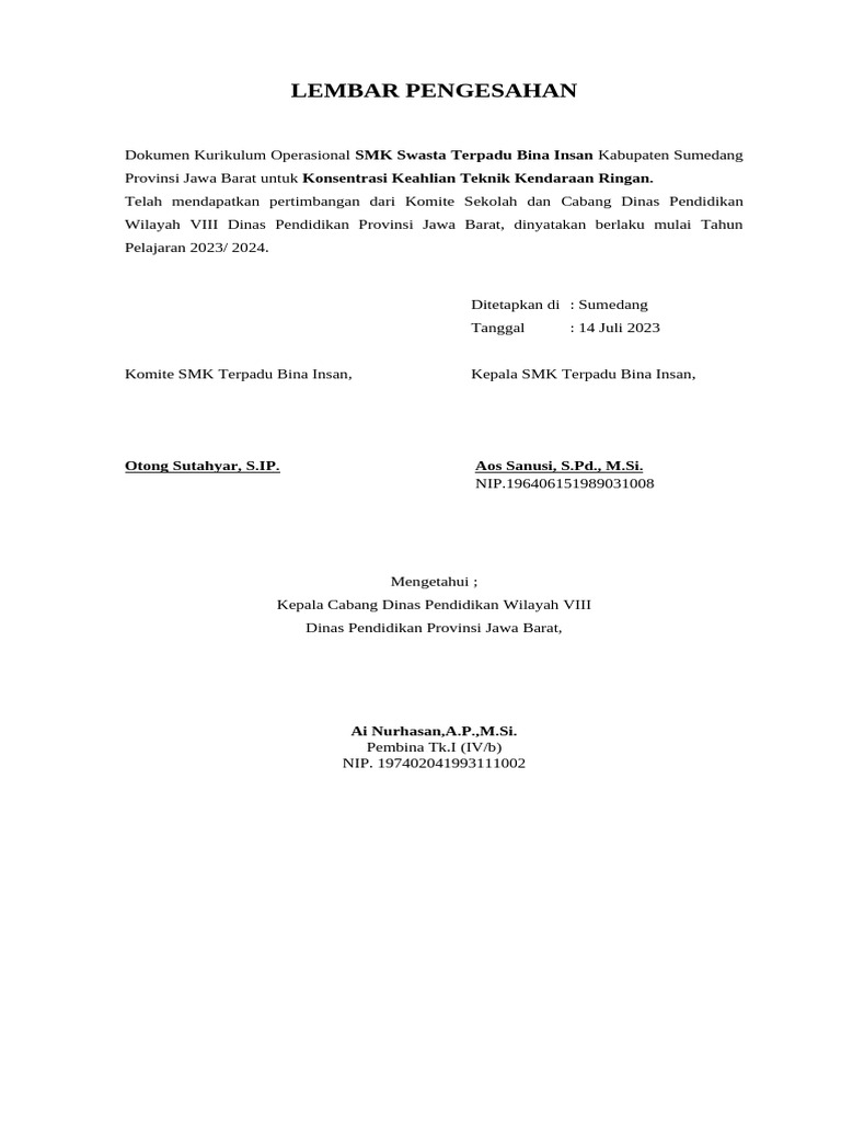 LEMBAR PENETAPAN TKRO | PDF