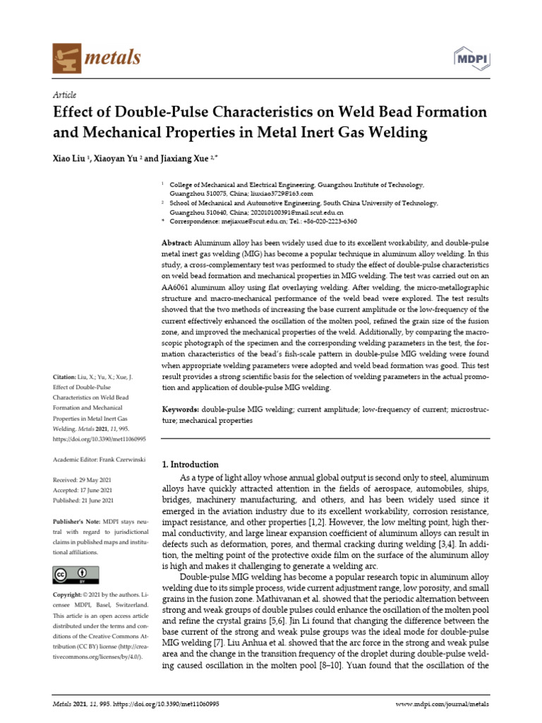 Effect of Double-Pulse Characteristics On Weld Bea | PDF | Hardness ...