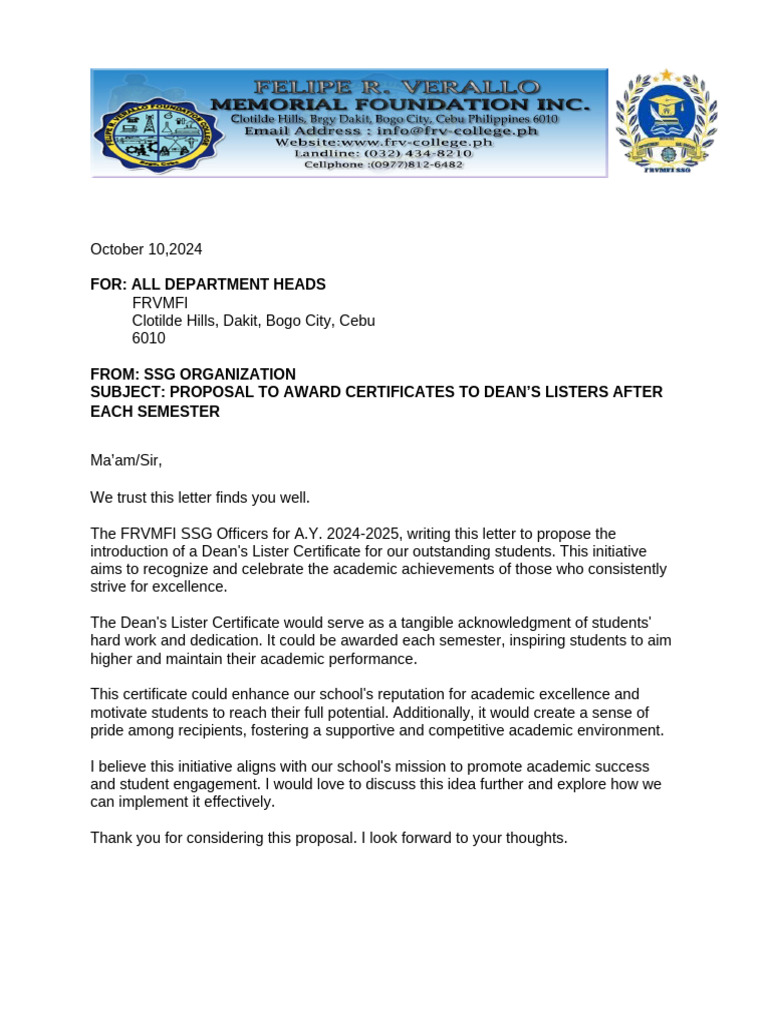 Dean's Lister Proposal | PDF