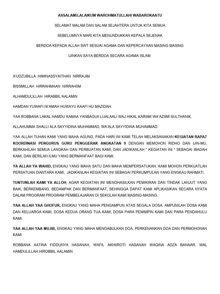 Doa Penutup Rapat Koordinasi Guru | PDF