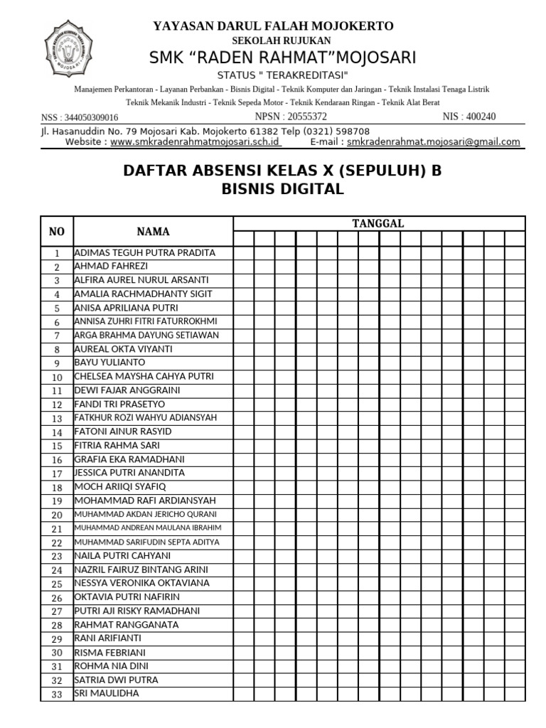 Absensi Kls X New | PDF