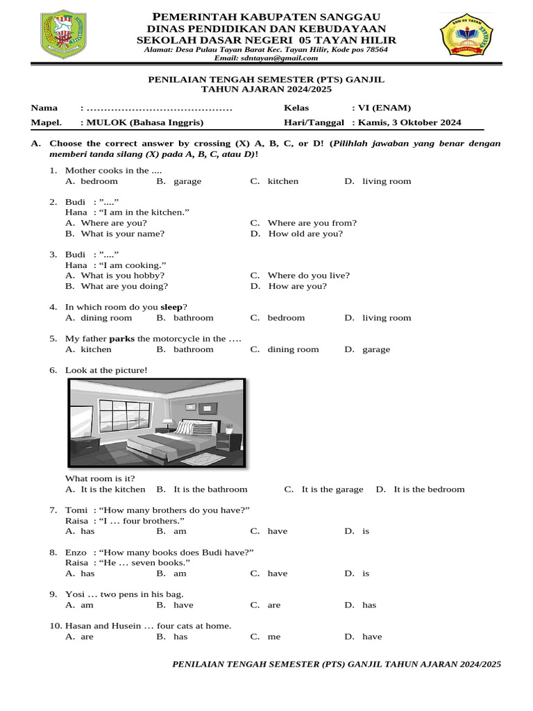 Soal Uts - Mulok Bing - Kelas 6 | PDF