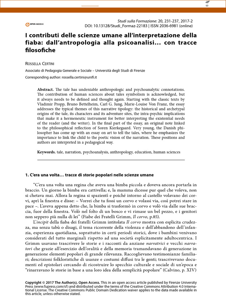 I Contributi Delle Scienze Umane All'interpretazione Della Fiaba: Dall ...