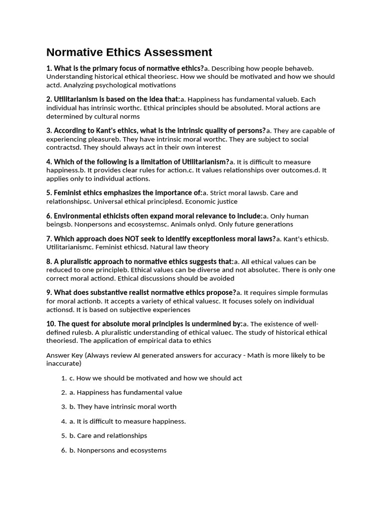 Normative Ethics Assessment | PDF