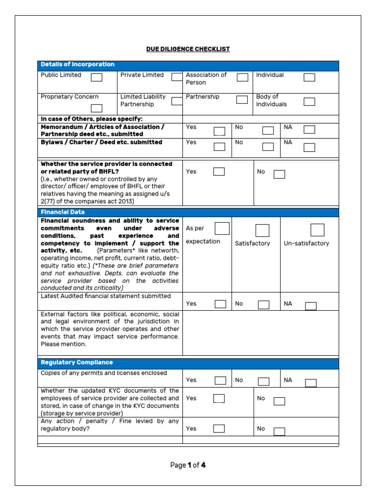 BHFL- Due Diligence Template - Outsourced Service Providers - Final | PDF