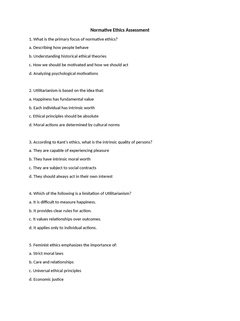 Normative Ethics Assessment | PDF