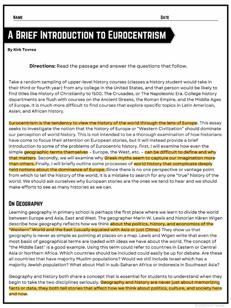 Intro To Eurocentrism Reading | PDF