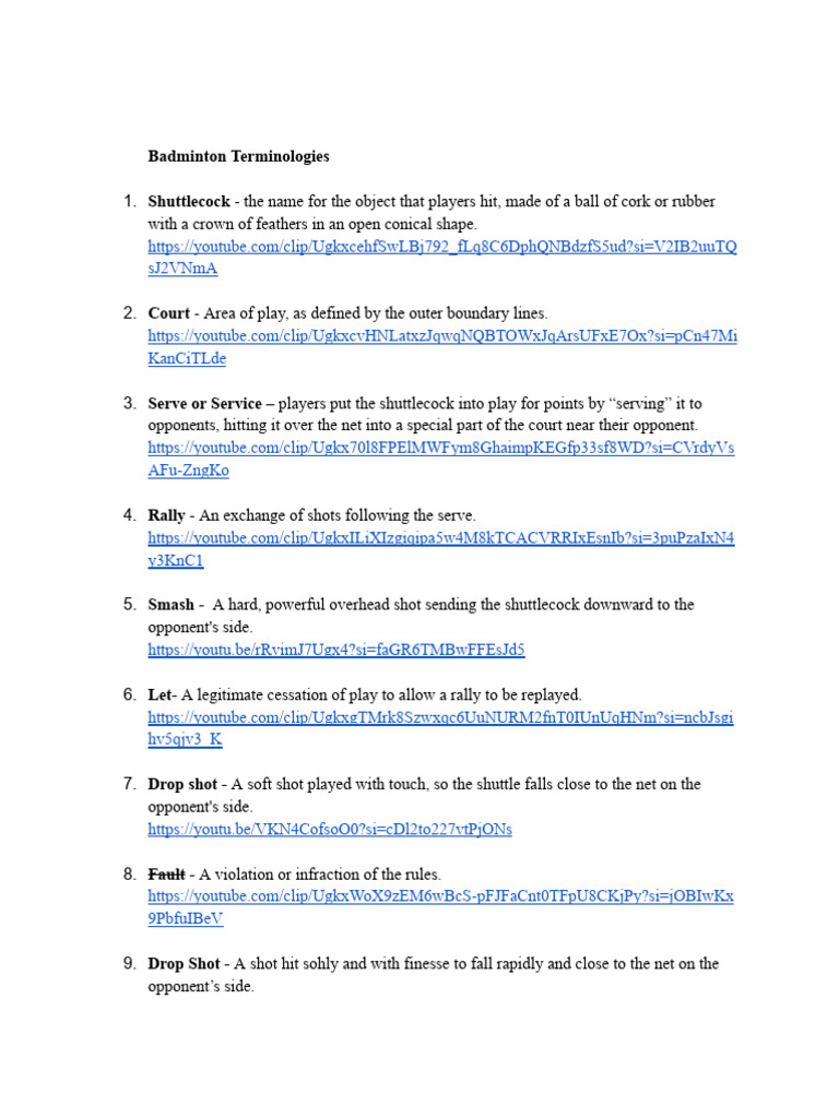 Antones - Badminton Terminologies | PDF