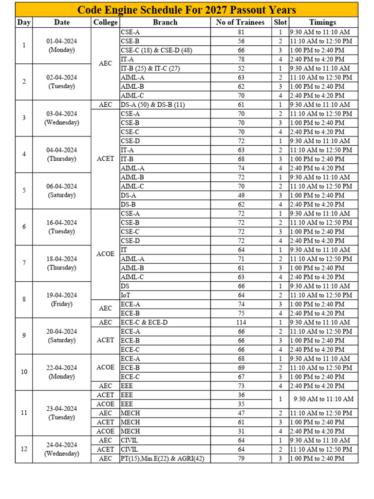 CODE ENGINE 1st Year Schedule | PDF
