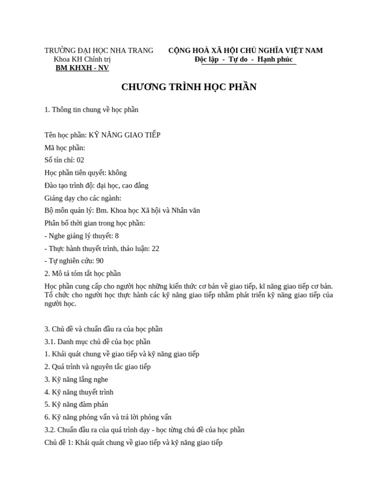 6-Chuong Trinh Hoc Phan KNGT | PDF