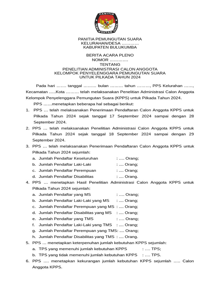 Berita Acara Pps Penelitian Administrasi Kpps | PDF