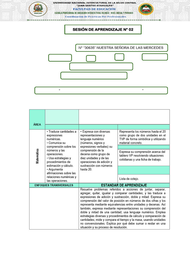 SESIÓN DE APRENDIZAJE N° 02 MATEMATICA | PDF
