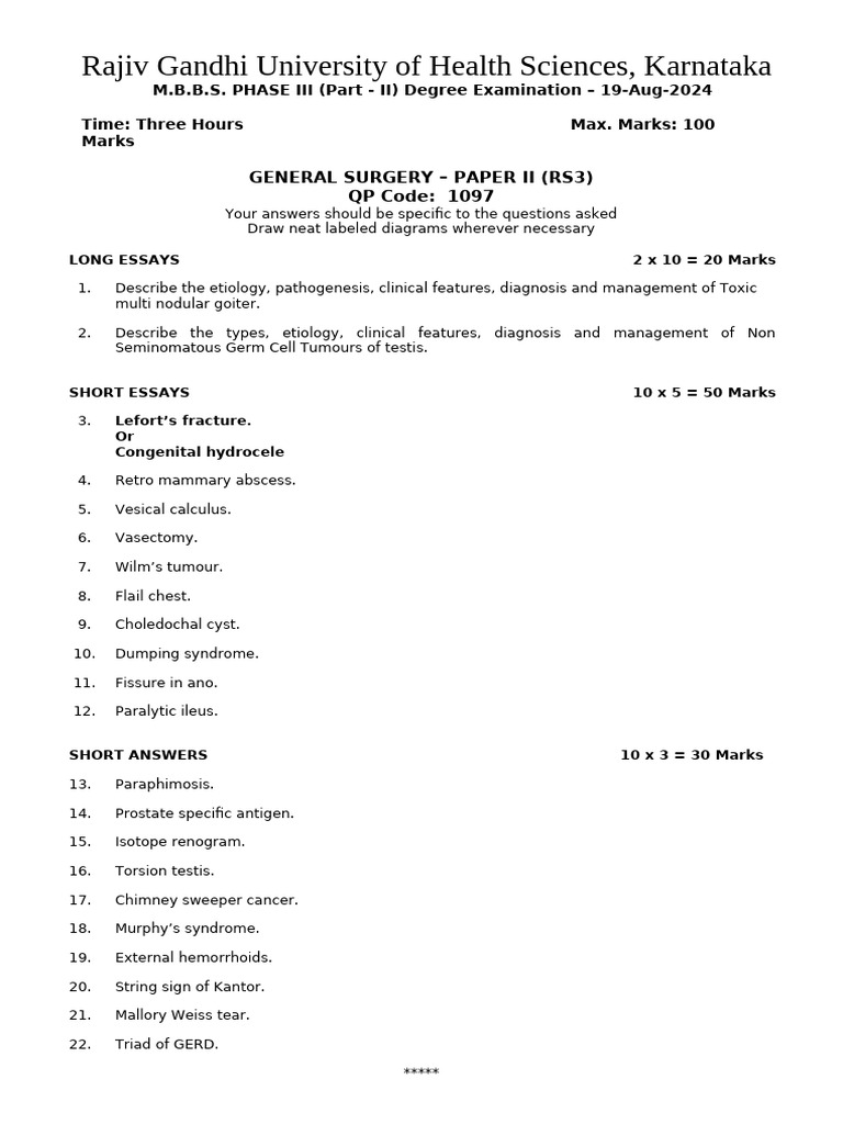 Mbbs - 1097 - Surgery - Tp3 (August-2024) - August-2024 (Oct-24) | PDF