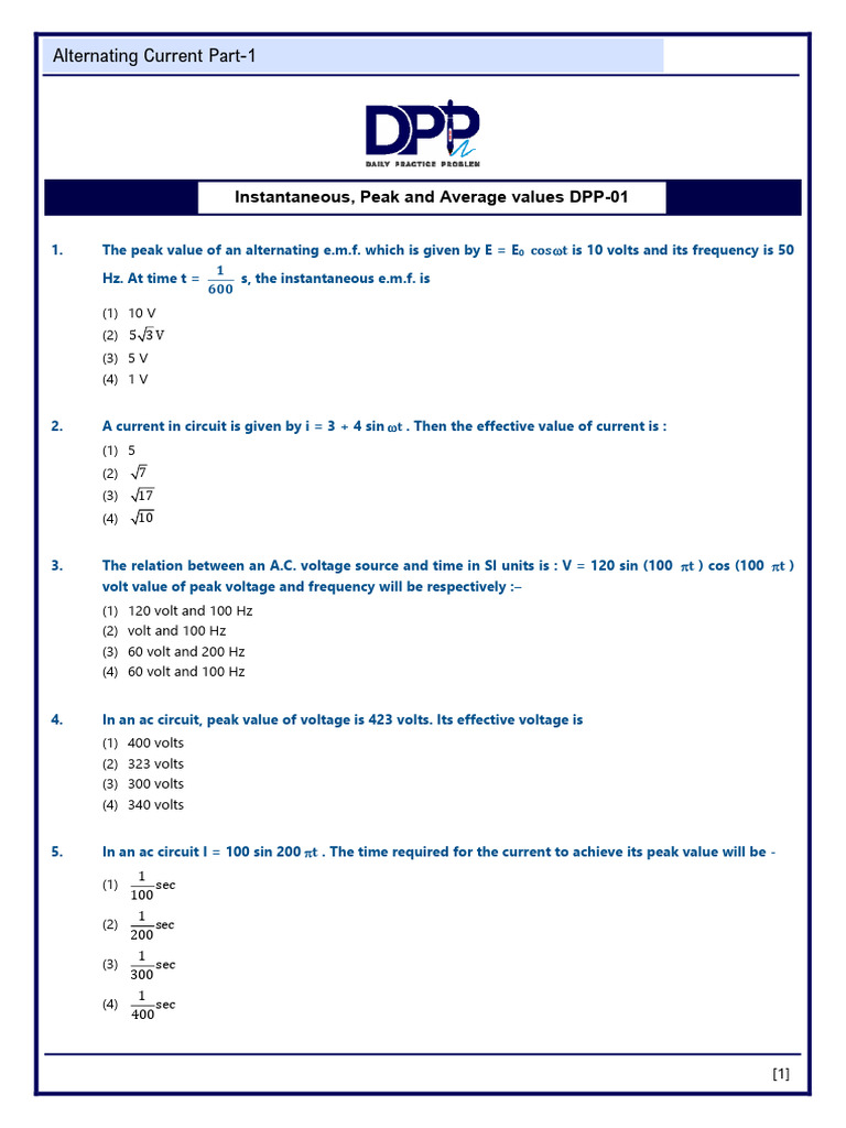 Alternating Current DPP | PDF