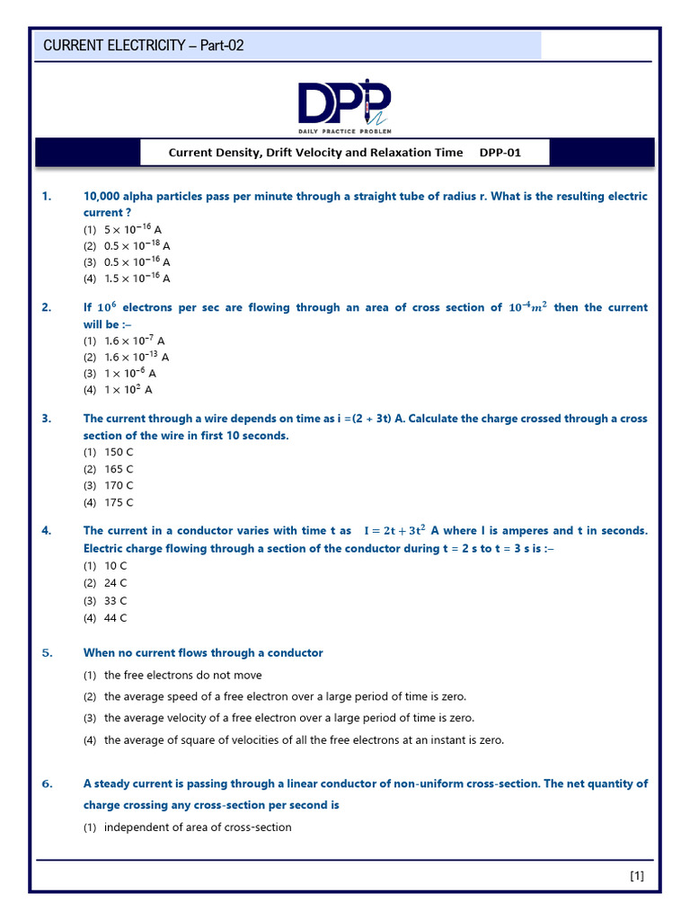 Current Electricity DPP | PDF