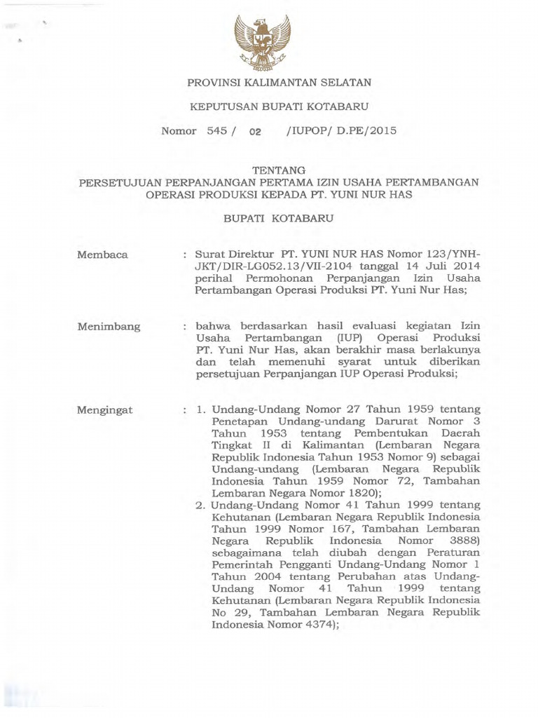 IUP OP-YNH (Perpanjangan Pertama) | PDF