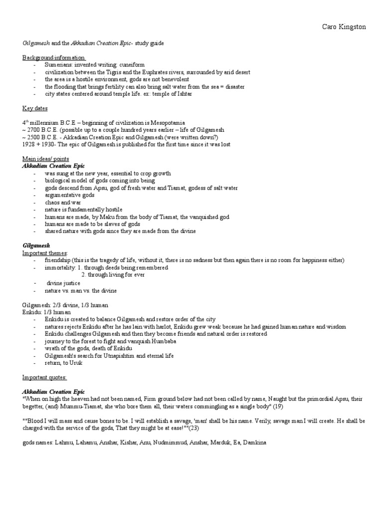 Gilgamesh and the Akkadian Epic Overview | PDF | Nous | Epic Of Gilgamesh
