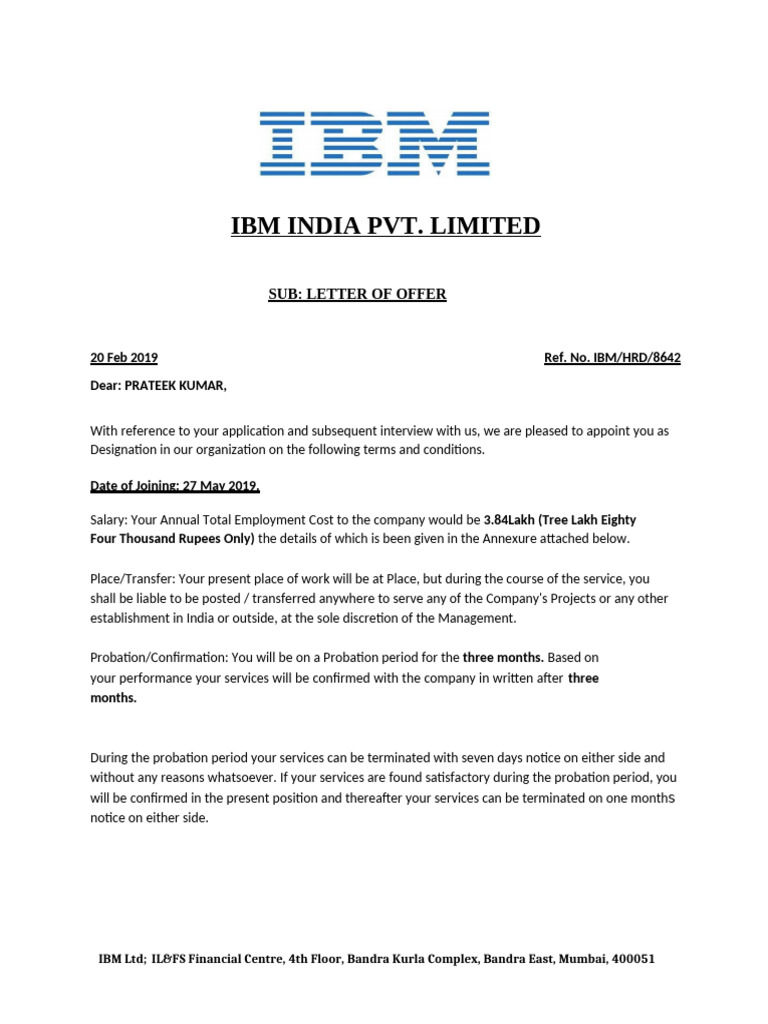 Ibm LTD Offer Letter | PDF
