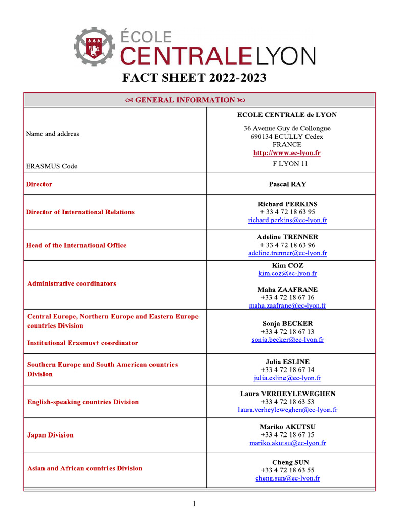 Centrale Lyon Fact Sheet 2022 2023 | PDF