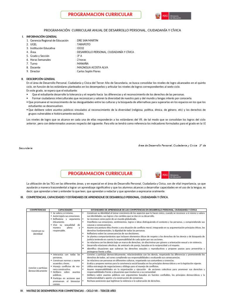 3ro Programacion Anual D.P.C.C. 2022 | PDF