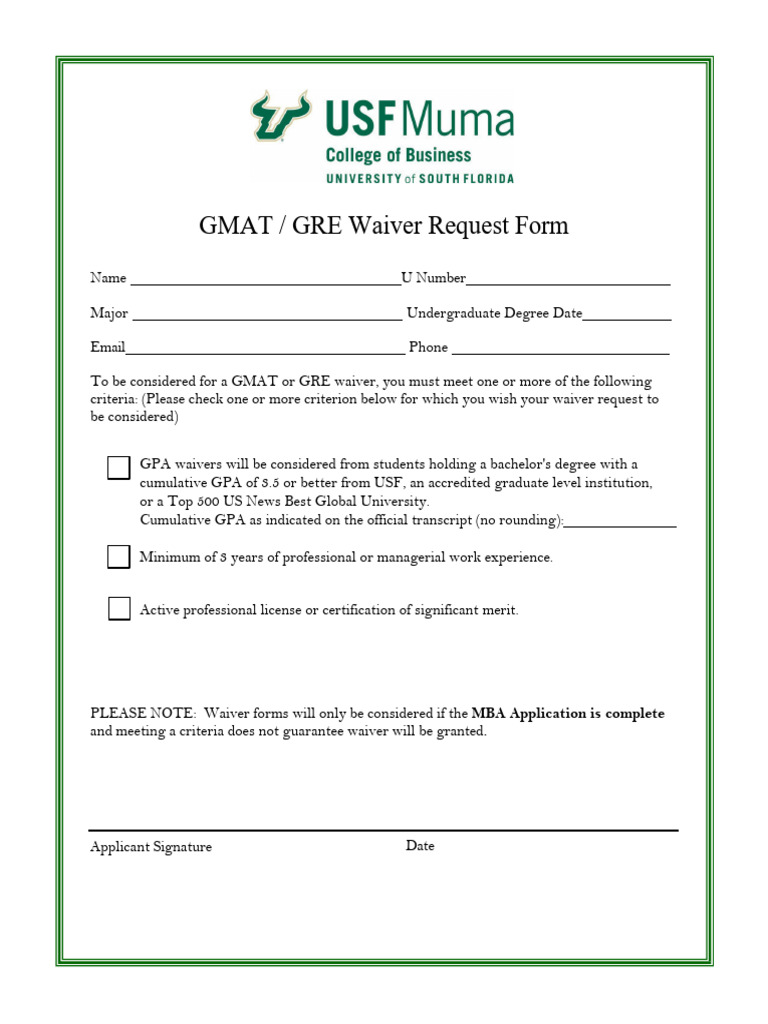 MBA GMAT-GRE Waiver Request Form | PDF