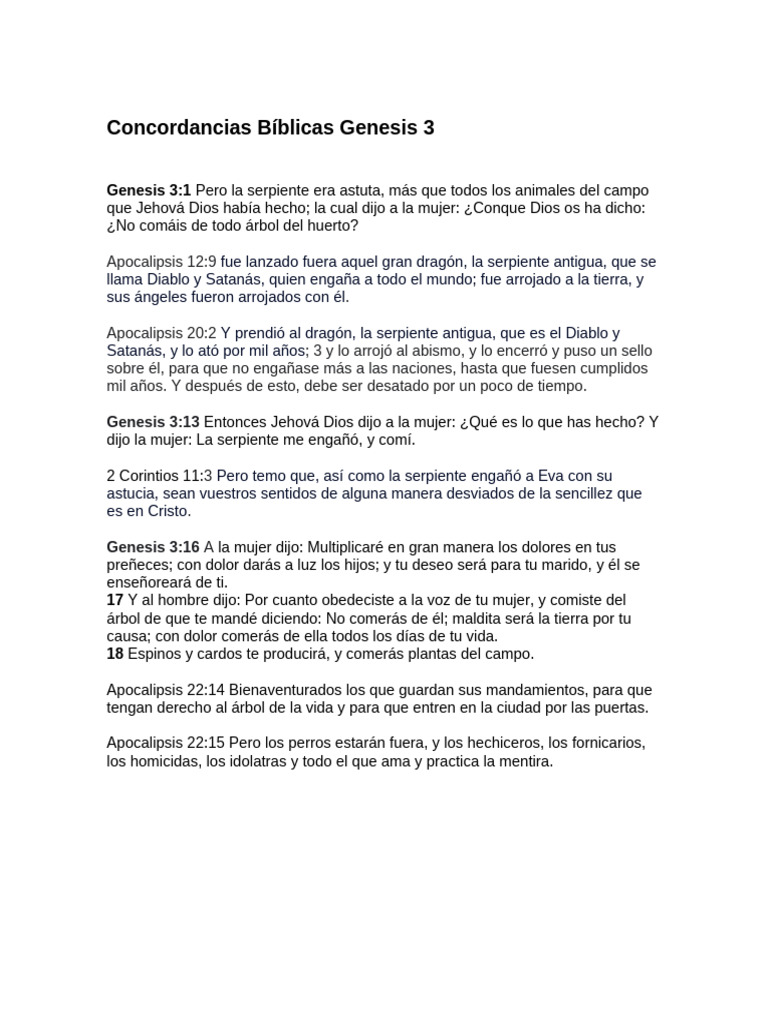 Concordancias Bíblicas Genesis 3 | PDF