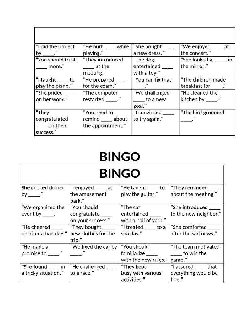 Bingo REFLEXIVE PRONOUNS | PDF